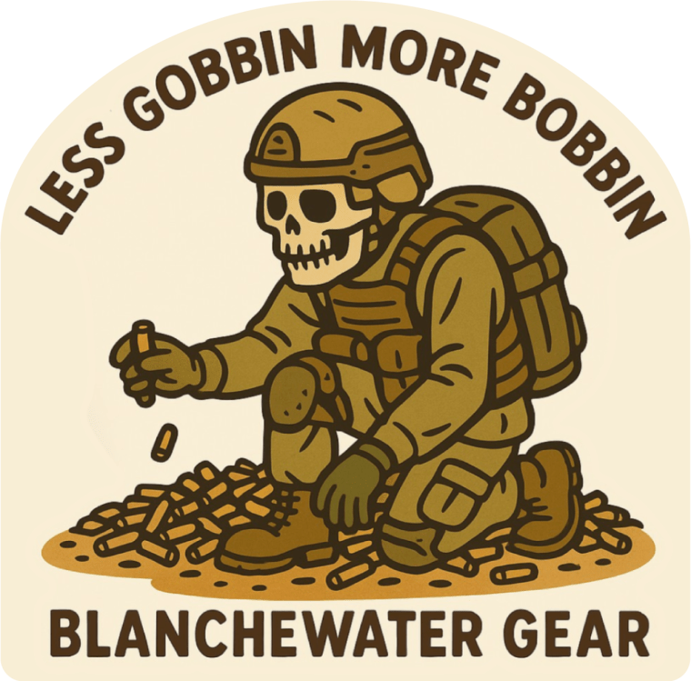 Less Gobbin More Bobbin - Sticker – Blanchewater Gear